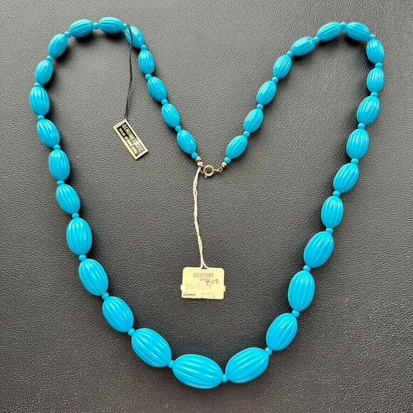 Jewelry | Vintage Genuine Lucite Blue Bead Necklace Hong Kong New With ...